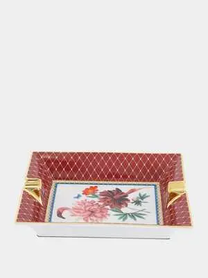 La DoubleJ Birdbloom Bordeaux Porcelain Ashtray - Red