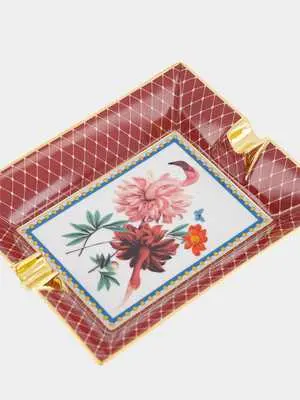 La DoubleJ Birdbloom Bordeaux Porcelain Ashtray - Red