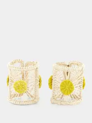 La DoubleJ Set Of 2 Raffia Napkin Rings - Yellow