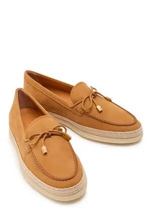 TOD'S Raffia-trim Suede Loafers - Brown