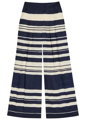 Veronica Beard Heron Striped Wide-leg Trousers - Navy
