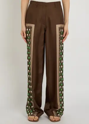 Tory Burch Printed Straight-leg Silk Trousers