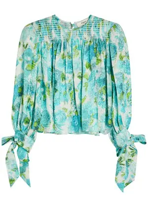 Chloé Printed Cropped Silk Blouse - Blue