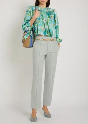 Chloé Printed Cropped Silk Blouse - Blue