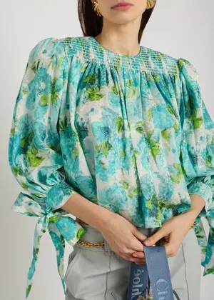 Chloé Printed Cropped Silk Blouse - Blue