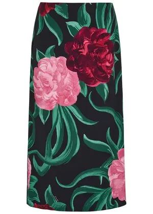 La DoubleJ Floral-print Crepe Pencil Skirt