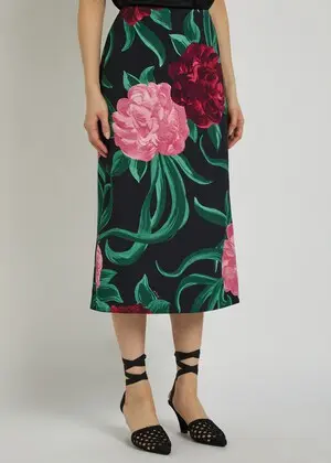 La DoubleJ Floral-print Crepe Pencil Skirt