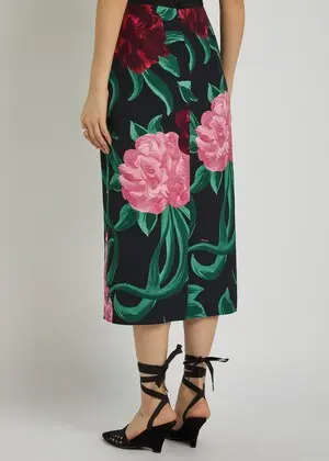 La DoubleJ Floral-print Crepe Pencil Skirt