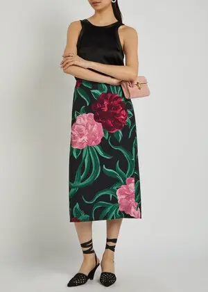 La DoubleJ Floral-print Crepe Pencil Skirt