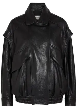 Nour Hammour Micah Grained Leather Jacket - Black