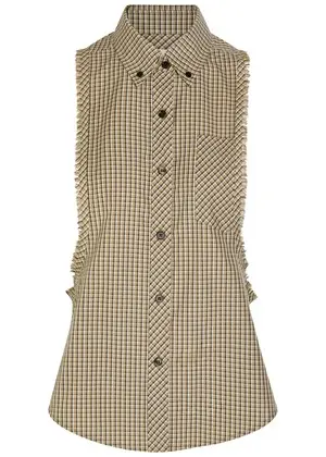 Versace Checked Cotton Sleeveless Shirt - Sand
