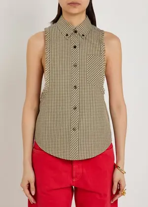 Versace Checked Cotton Sleeveless Shirt - Sand