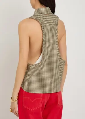 Versace Checked Cotton Sleeveless Shirt - Sand