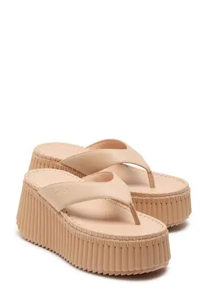 Chloé Nama 80 Leather Wedge Sandals - Cream