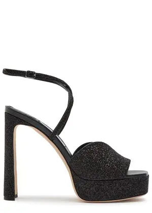 JIMMY CHOO Karli 125 Glitter Leather Platform Sandals - Black