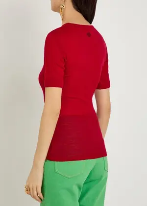 Versace Ribbed Wool T-shirt With Logo - Red