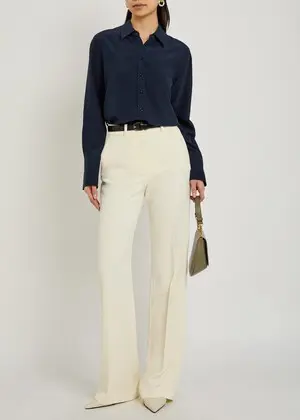 JOSEPH Silk-crepe Shirt With Wide Box Pleat And Curved Hem - Navy