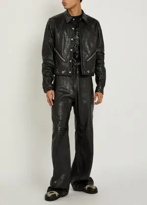 Rick Owens Grained Leather Studded Jacket - Black