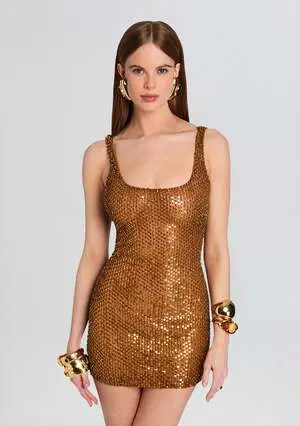 Retrofete Theolonia Sequin Mini Dress - Cinnamon/gold