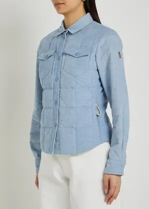 Moncler Nangy Quilted Cotton Shirt Jacket - Light Blue