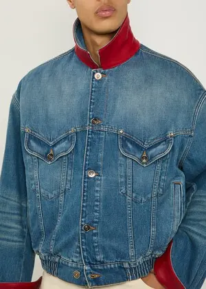 Versace Leather-collar Denim Jacket - Blue