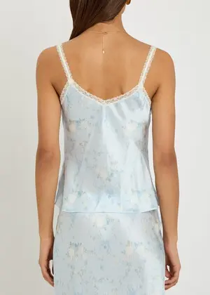 LoveShackFancy Lirena Floral-print Silk Cami Top - Light Blue