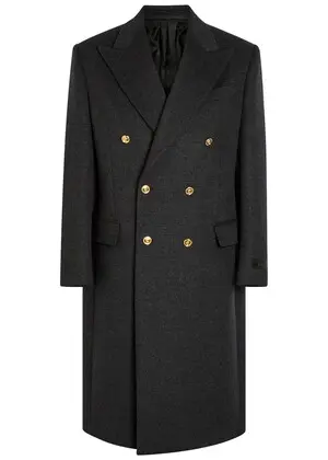 Versace Wool Double-breasted Pea Coat - Dark Grey