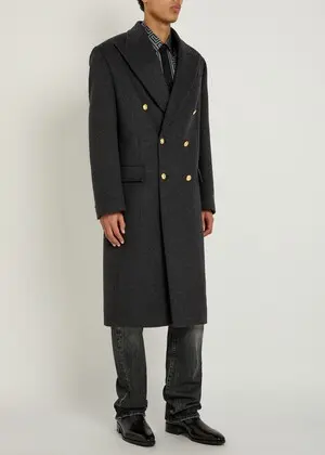 Versace Wool Double-breasted Pea Coat - Dark Grey