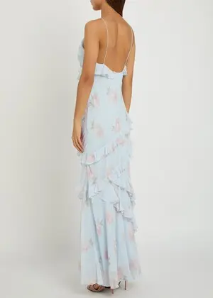 LoveShackFancy Floral-print Ruffled Chiffon Maxi Dress
