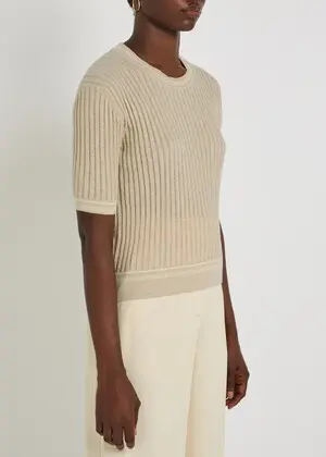 TOD'S Cropped Cotton-knit T-shirt With Striped Trims - Beige