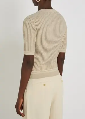 TOD'S Cropped Cotton-knit T-shirt With Striped Trims - Beige