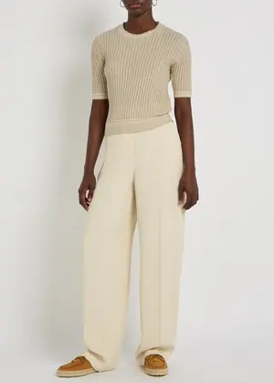 TOD'S Cropped Cotton-knit T-shirt With Striped Trims - Beige
