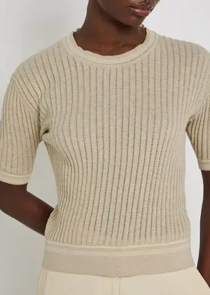 TOD'S Cropped Cotton-knit T-shirt With Striped Trims - Beige