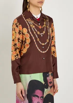 Versace Printed Silk Shirt - Brown