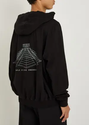 Rick Owens Printed Hooded Cotton Sweatshirt - Black