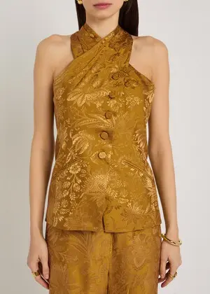 Veronica Beard Pacey Floral-jacquard Satin Top