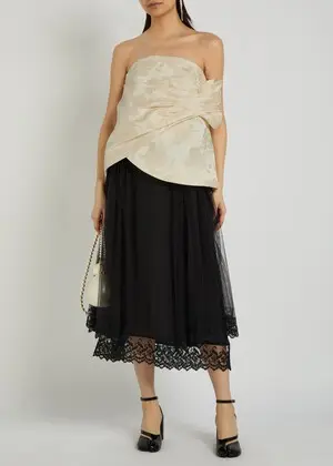 Simone Rocha Floral-jacquard Gathered Satin Top - Cream