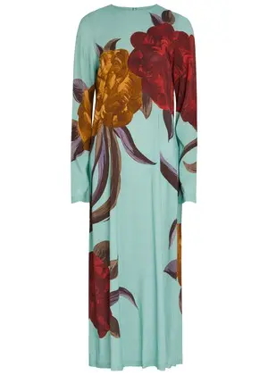 La DoubleJ Floral-print Stretch-jersey Midi Dress - Blue