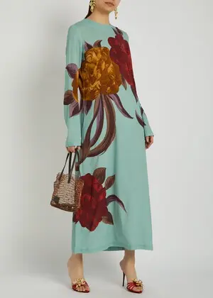 La DoubleJ Floral-print Stretch-jersey Midi Dress - Blue
