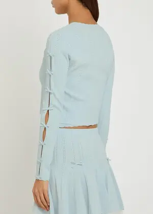 LoveShackFancy Bow-appliquéd Pointelle-knit Cardigan