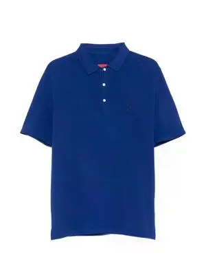 Isaia Embroidered Button Polo Shirt - Blue