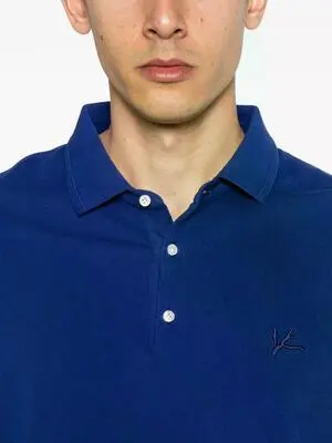Isaia Embroidered Button Polo Shirt - Blue