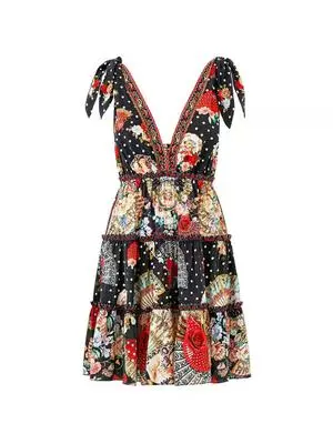 Camilla Tiered Shoulder-tie Mini Dress - Black