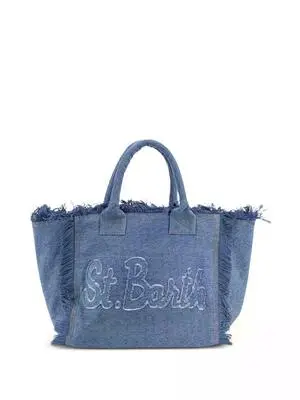 MC2 SAINT BARTH Vanity Fringed Logo Denim Tote - Blue
