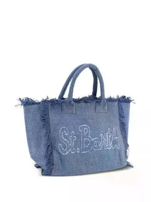 MC2 SAINT BARTH Vanity Fringed Logo Denim Tote - Blue