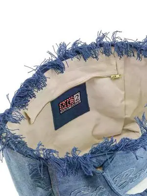 MC2 SAINT BARTH Vanity Fringed Logo Denim Tote - Blue