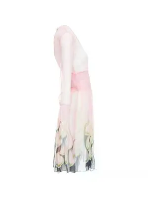 Prada Long-sleeve Silk Dress With Smocked Waist