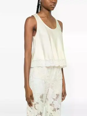 Sandro Sleeveless Lace-trimmed Satin Top