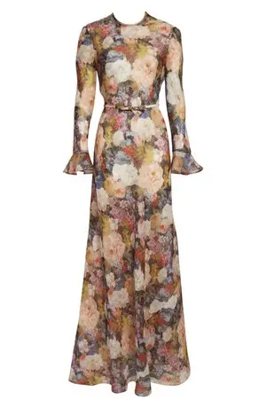 Zimmermann Alchemy Floral Linen & Silk Maxi Dress - Rosette
