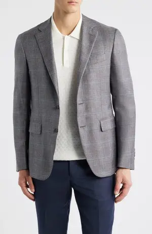 Canali Kei Trim Fit Mélange Plaid Wool & Silk Blend Sport Coat - Brown